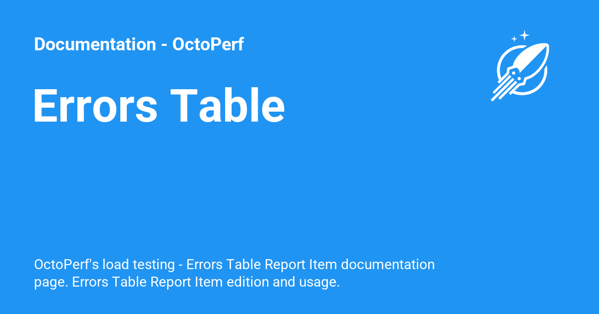Errors Table - Documentation - OctoPerf