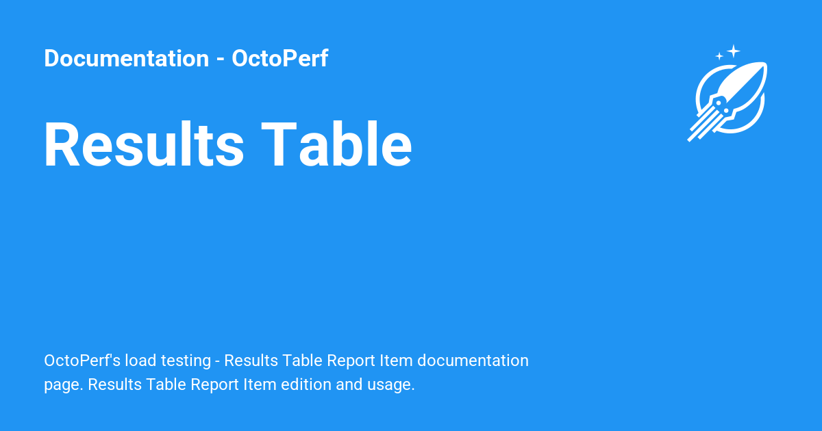 Results Table - Documentation - OctoPerf
